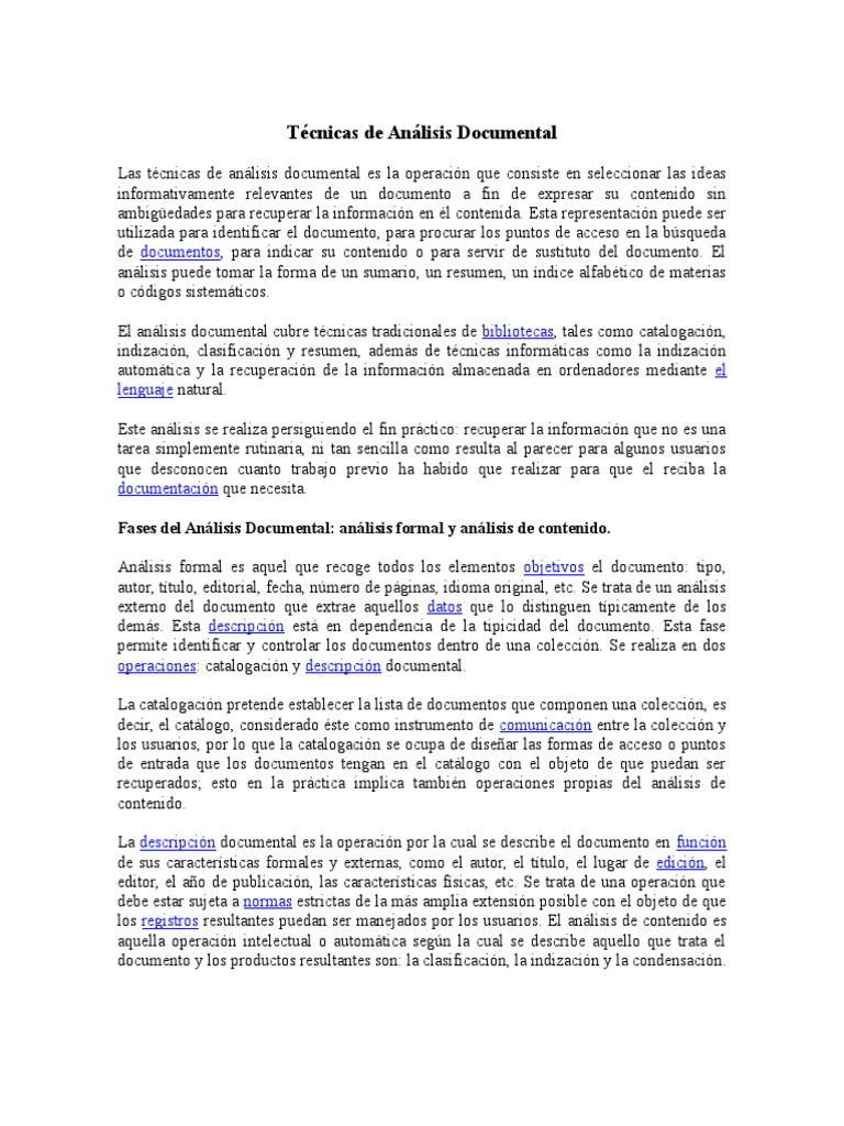 Técnicas de Análisis Documental | PDF | Catalogación | Bases de datos