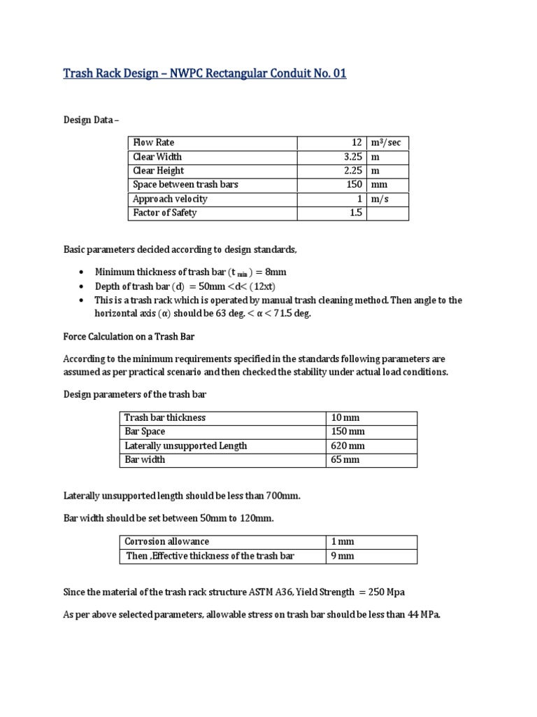 Trash Rack Design | PDF | Bending | Beam (Structure)