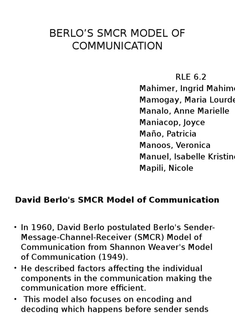 Berlo's SMCR Model of Communication | PDF