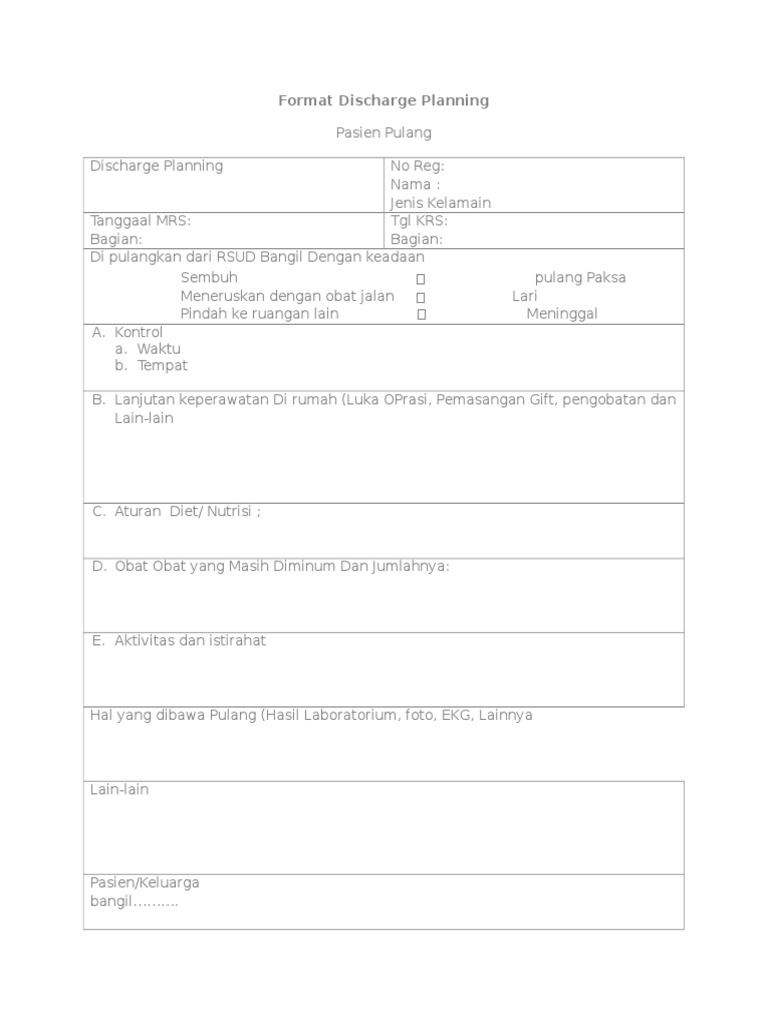 Format Discharge Planning | PDF