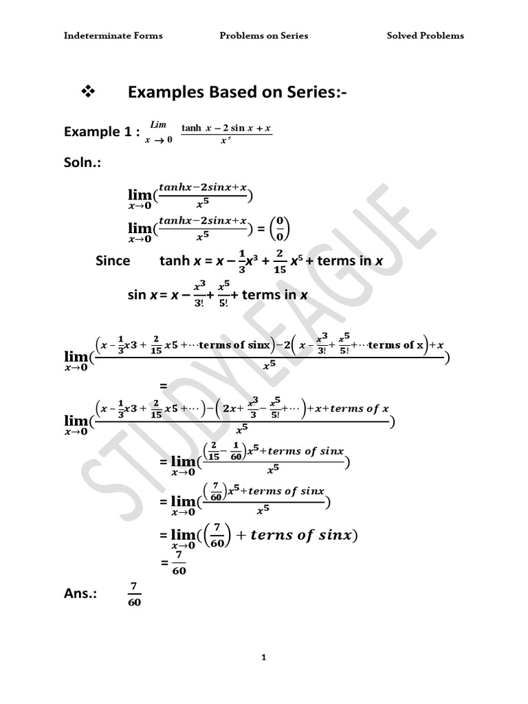 Indeterminate Forms and Series Problems | PDF