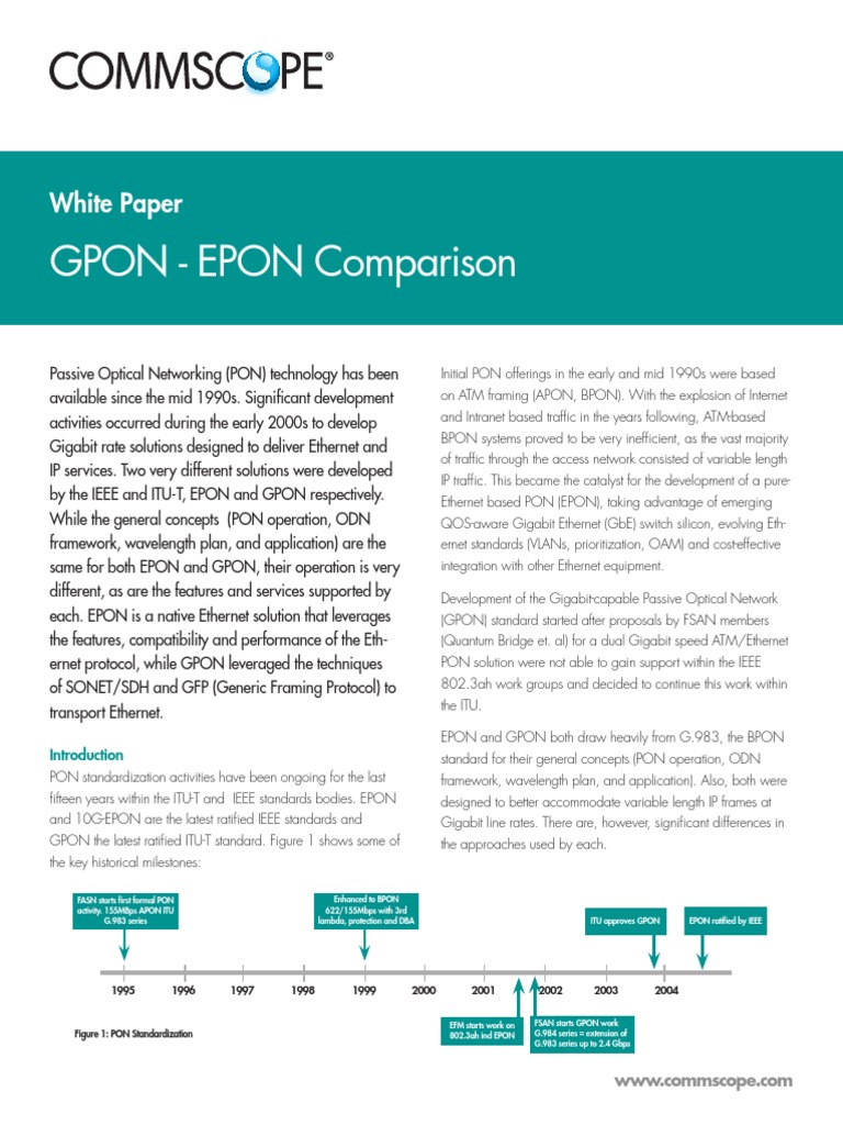 GPON - EPON Comparison: White Paper | PDF | Physical Layer Protocols | Data Transmission