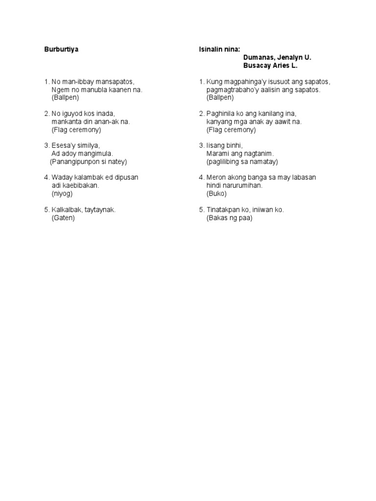 Bugtong at Salawikain (Busacay & Dumanas) | PDF