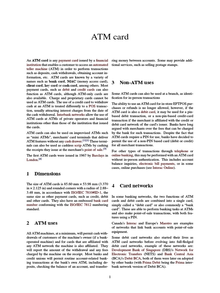 ATM Card Info | PDF | Debit Card | Money