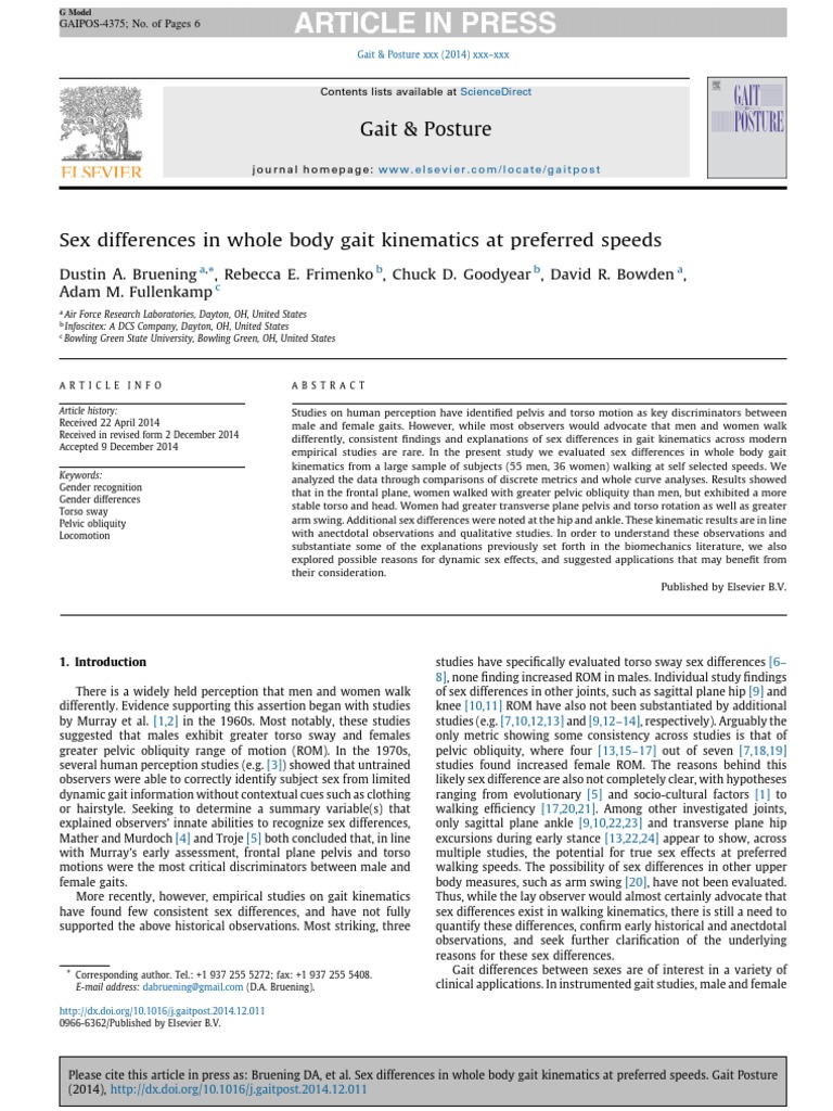 Sex Differences Gait Kinematics Pdf Pelvis Sexual Dimorphism