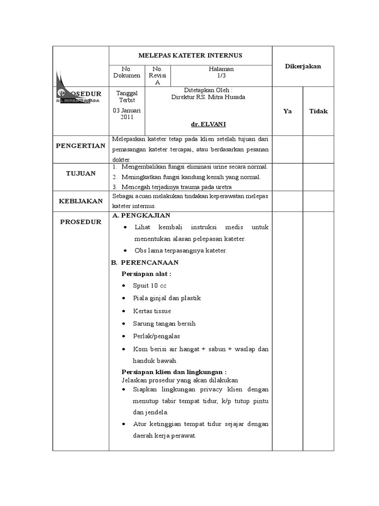 SOP Melepas Kateter | PDF