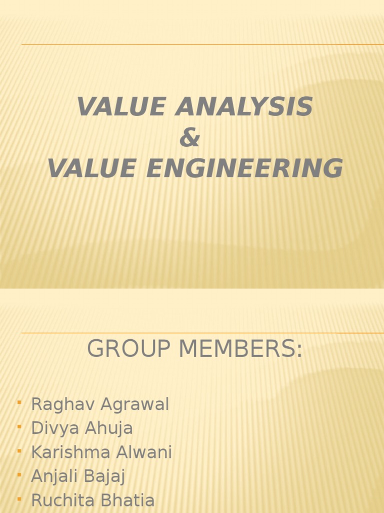 Value Analysis and Engineering Overview | PDF | Art | Technology ...