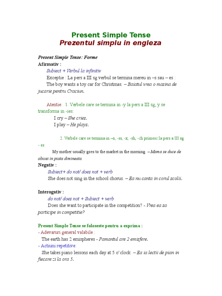 Present Simple Tense | PDF | Linguistic Morphology | Linguistic Typology
