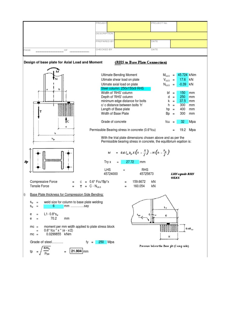 Design of Base Plate and Bolts Final | PDF | Column | Screw