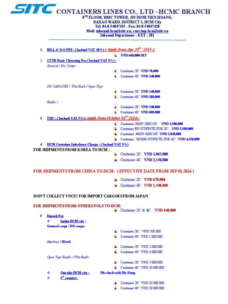 Revised Sitc Local Charge - Sep 2016 | PDF