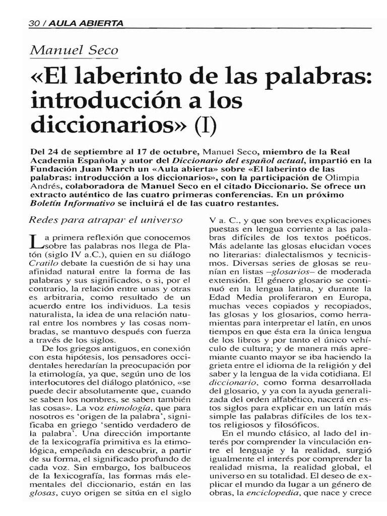 Manuel Seco-El Laberinto de Las Palabras Diccionarios | PDF ...
