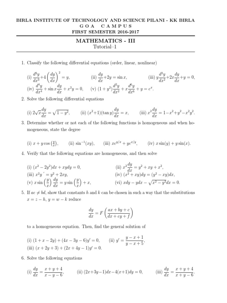 Differential Equations Tutorial Sheet 2 | PDF