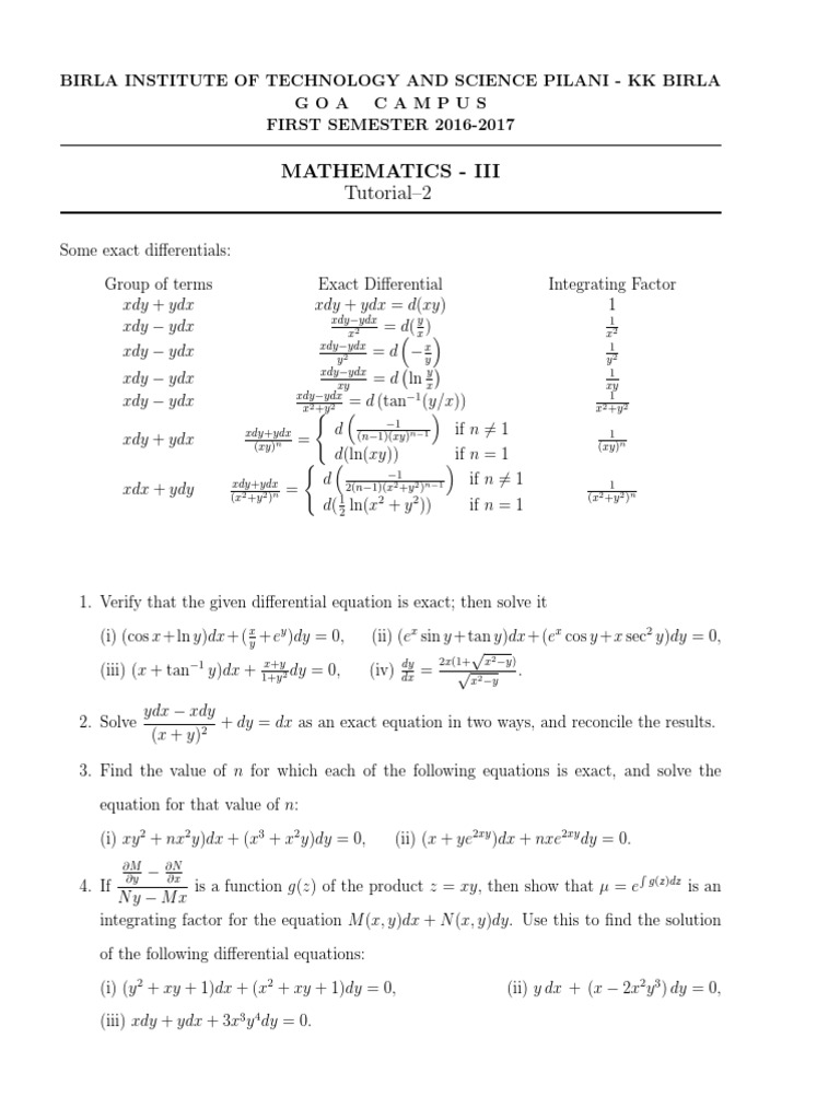 Differential Equations Tutorial Sheet 1 | PDF | Rates | Equations