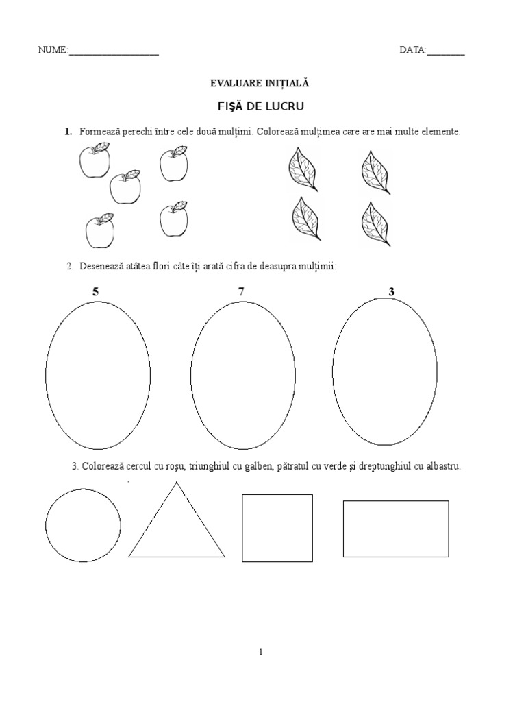 MEM - Fisa de Evaluare Initiala Clasa Pregatitoare | PDF