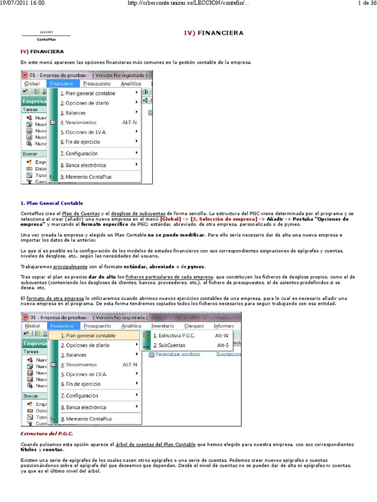 Manual Básico Del Programa de Contabilidad ContaPlus. Sistemas ...