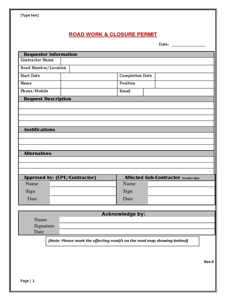 Road Work Closure Permit Template | PDF | Finance & Money Management