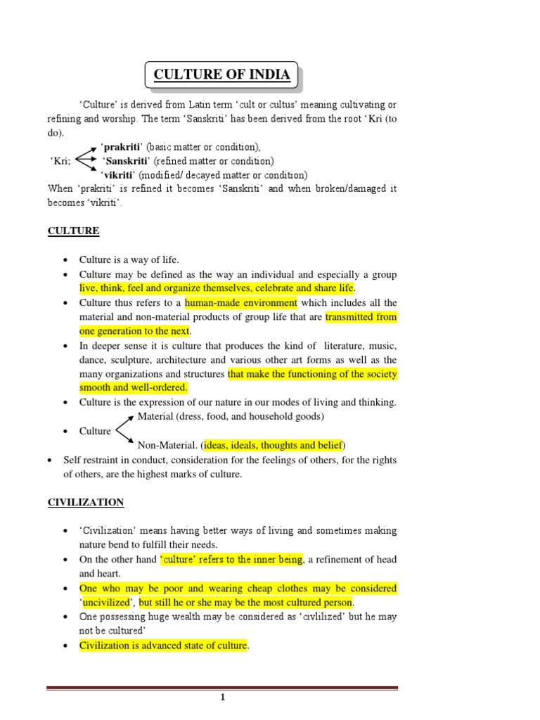 Indian Art and Culture Overview | PDF | Social Science