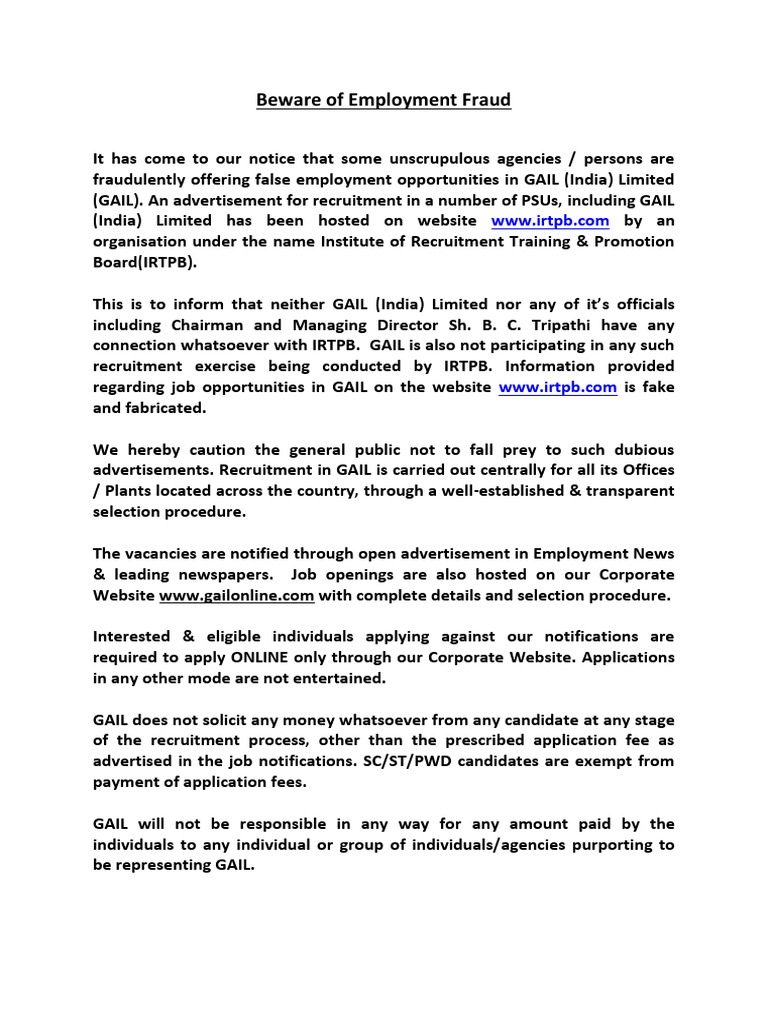 Beware of Employment Fraud | PDF