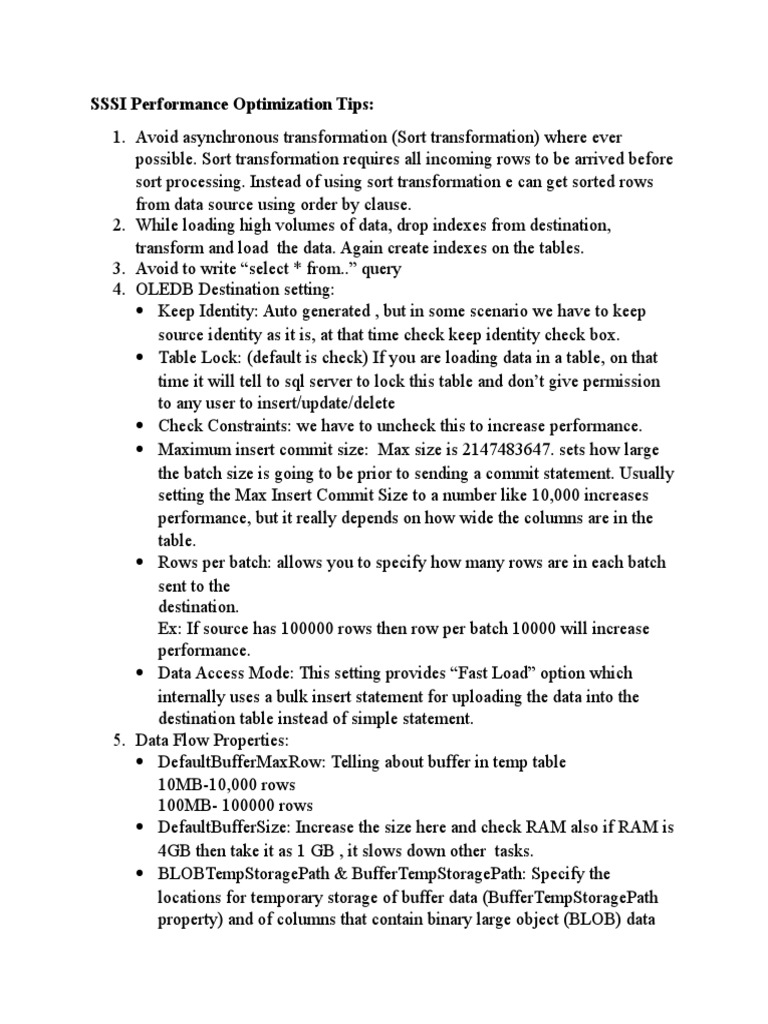 SSIS Performance Tunning | PDF | Database Index | Operating System Technology