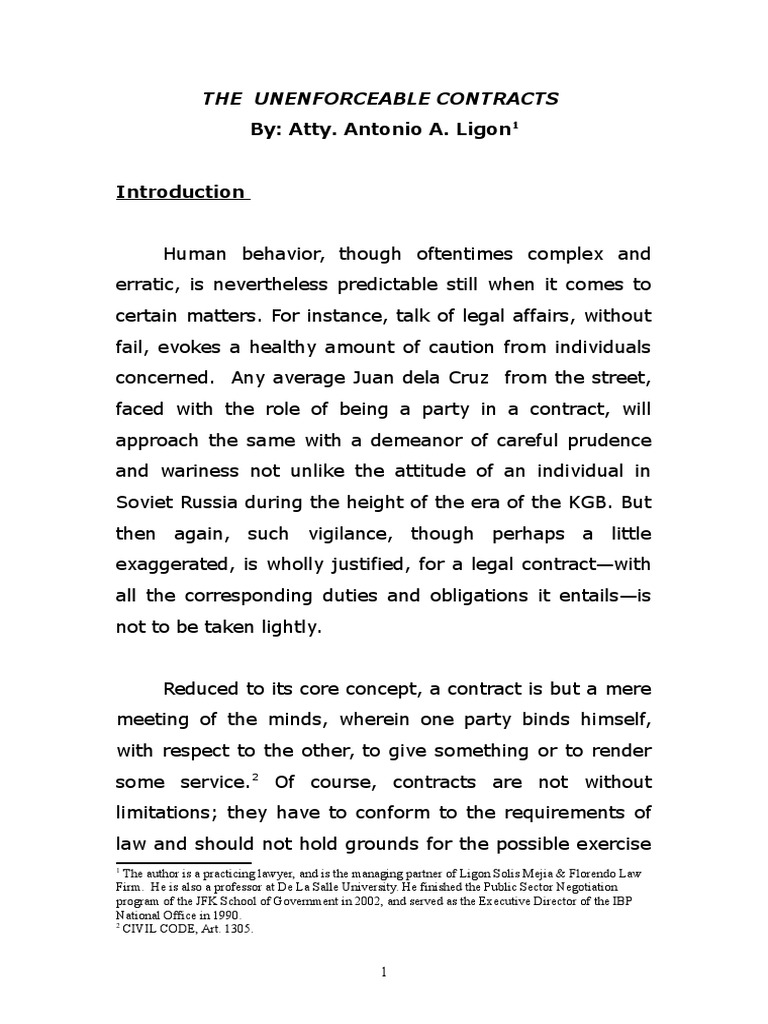 The Unenforceable Contracts) 1 | PDF | Ratification | Annulment