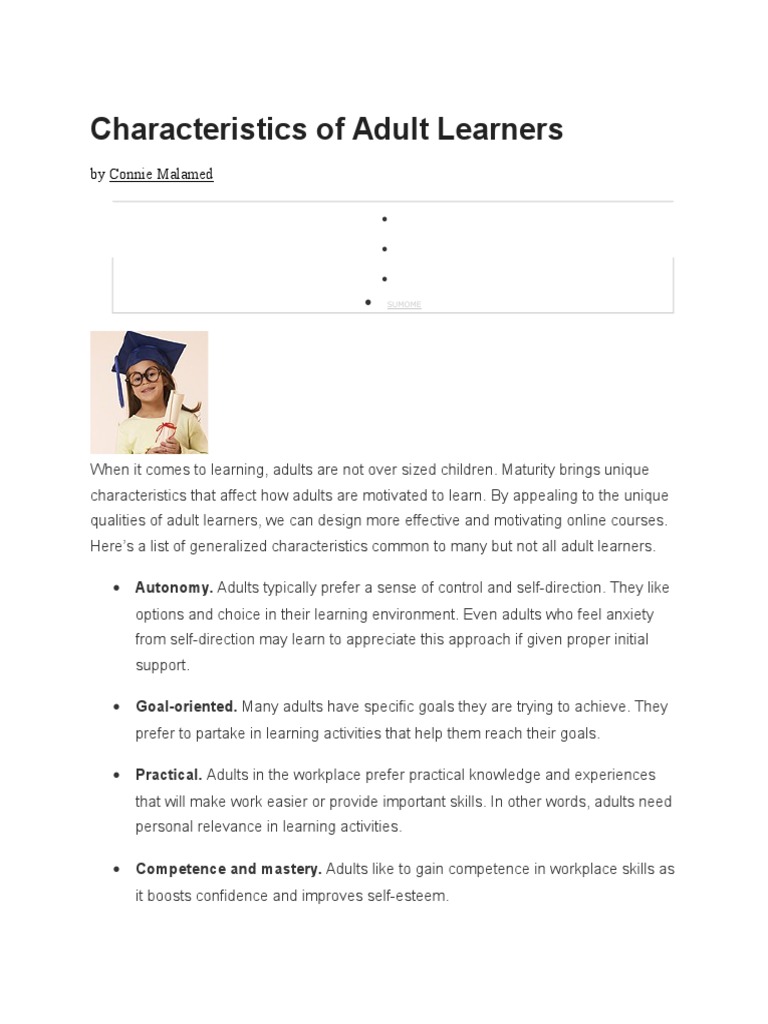 Understanding Adult Learner Characteristics | PDF | Motivation ...