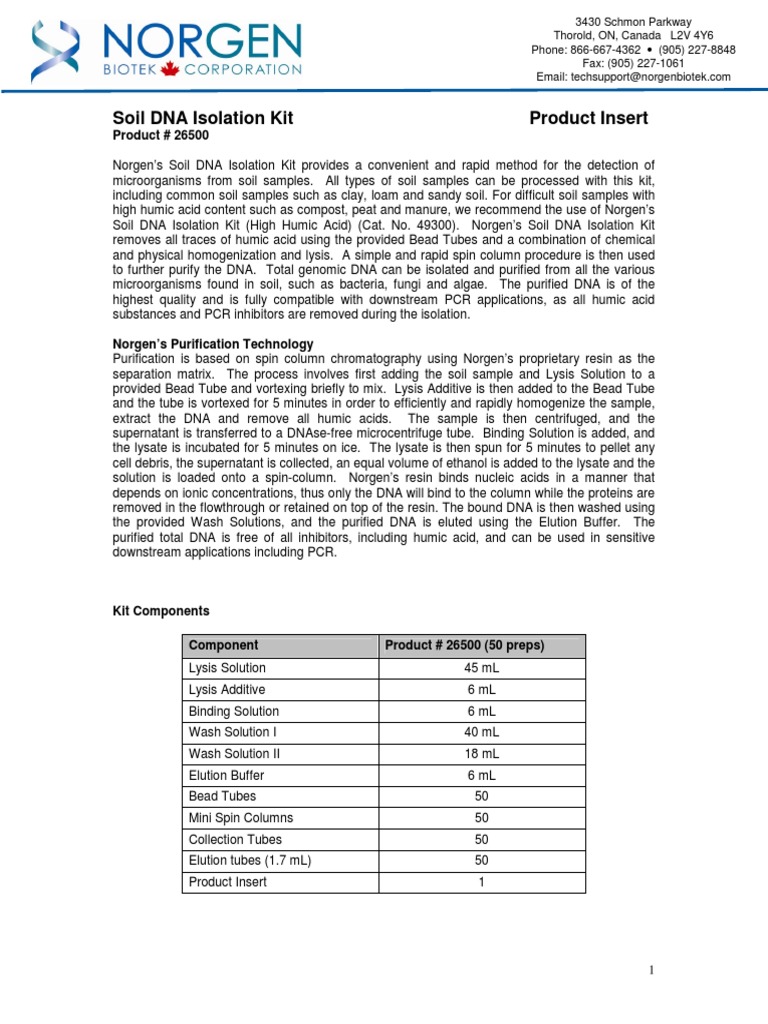 Soil DNA Isolation Kit Product Insert | PDF