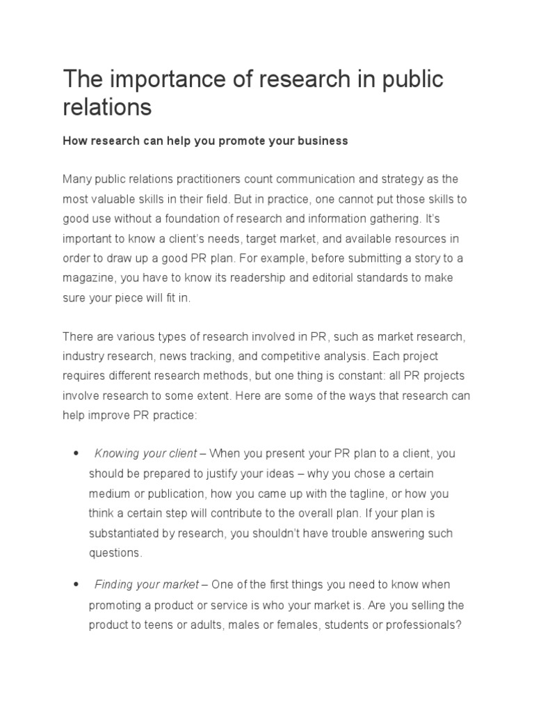 Importance of Research in PR Management | PDF | Public Relations ...