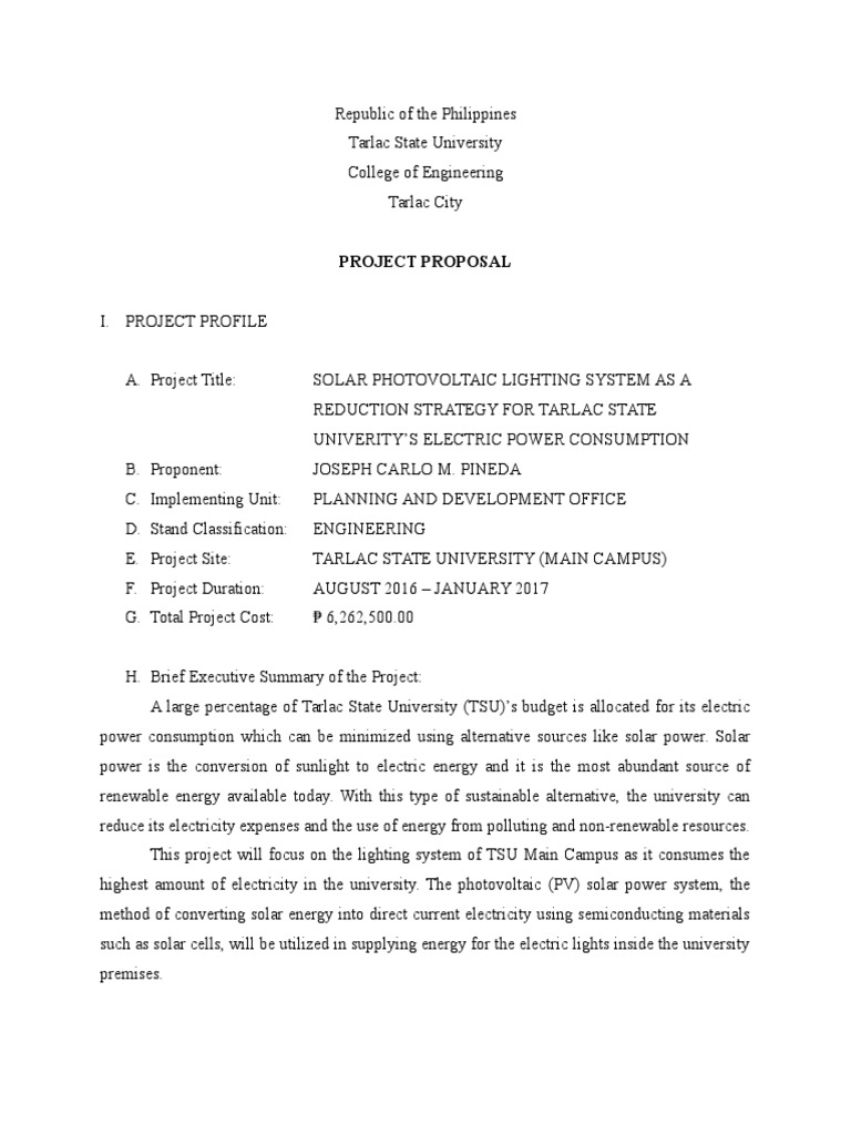 Technical Writing: Project Proposal Sample | PDF | Photovoltaic System ...