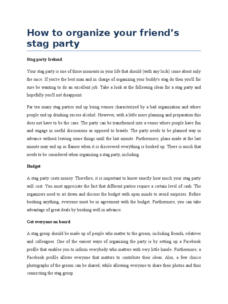 Organizing a Memorable Stag Party | PDF | Lifestyle