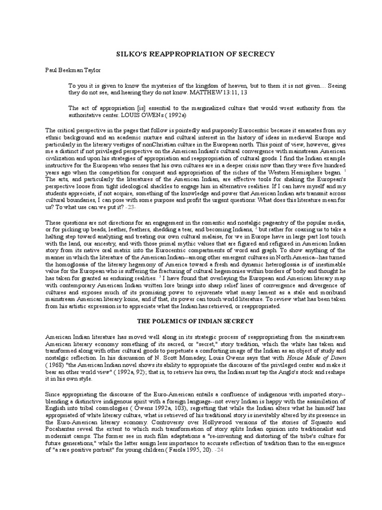 Silko'S Reappropriation of Secrecy | PDF | Trickster | Minotaur