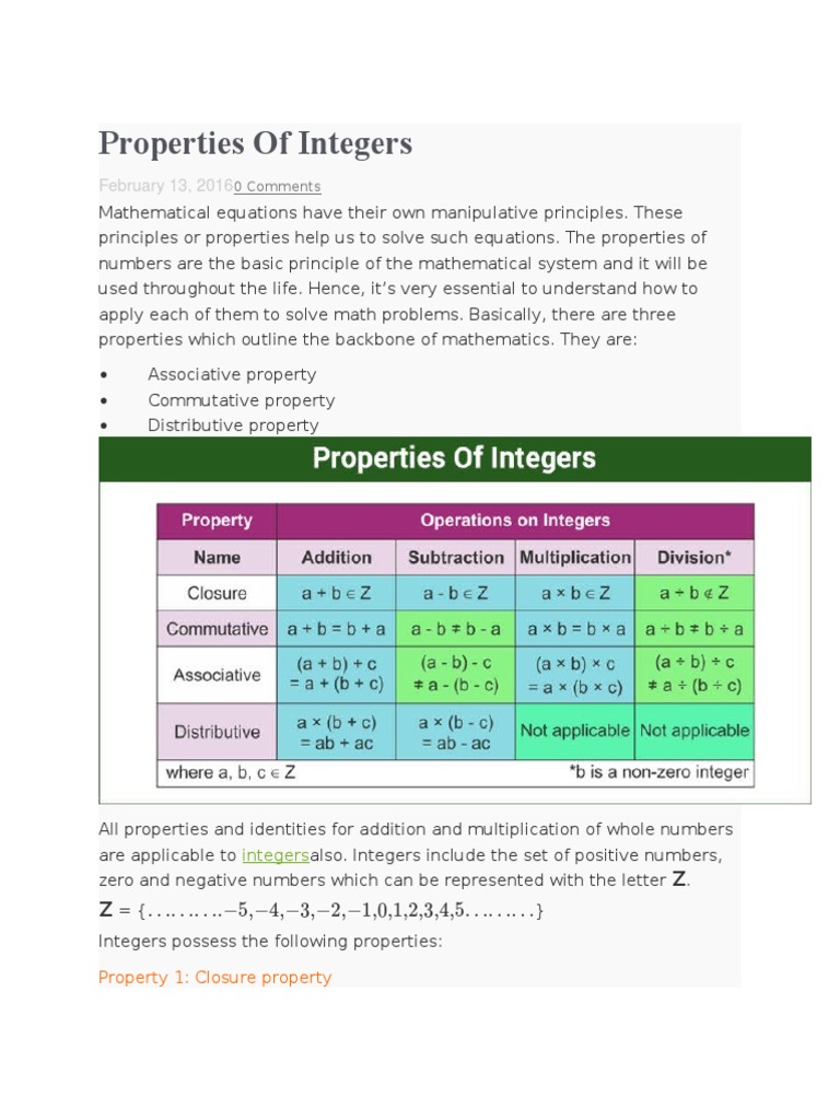 Properties of Integers | Download Free PDF | Multiplication | Integer