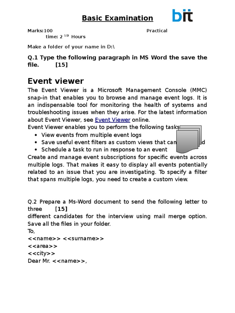 Basic Practical Exam | PDF