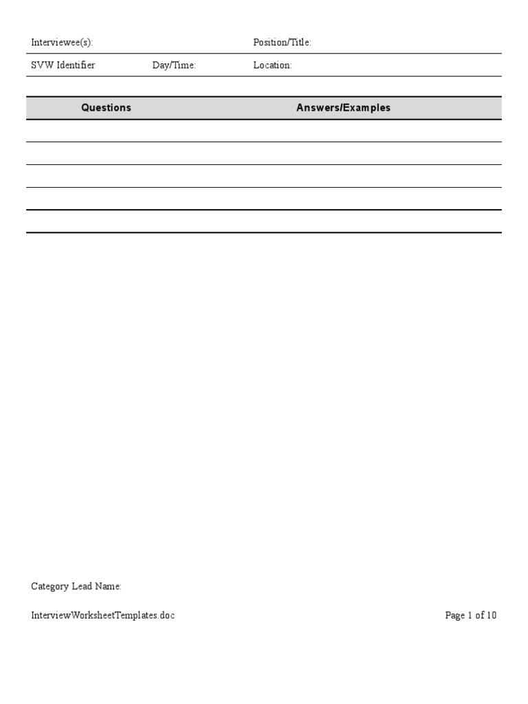 Interview Worksheet Templates Guide | PDF