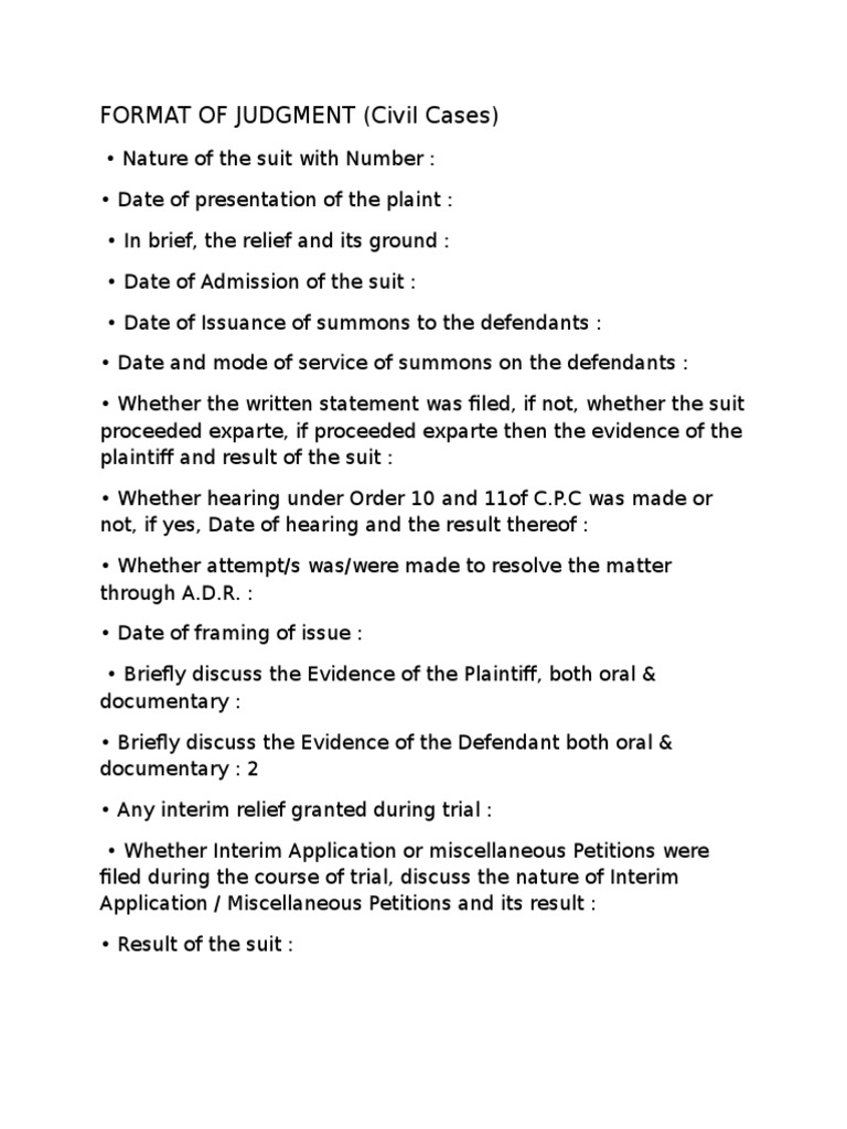 Format of Judgment (Civil Cases) | PDF