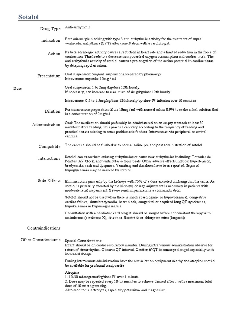 Sotalol | Download Free PDF | Cardiac Arrhythmia | Intravenous Therapy