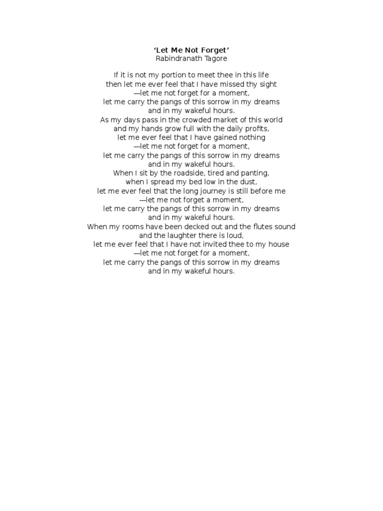 Let Me Not Forget: A Tagore Poem | PDF | Home & Garden | Art