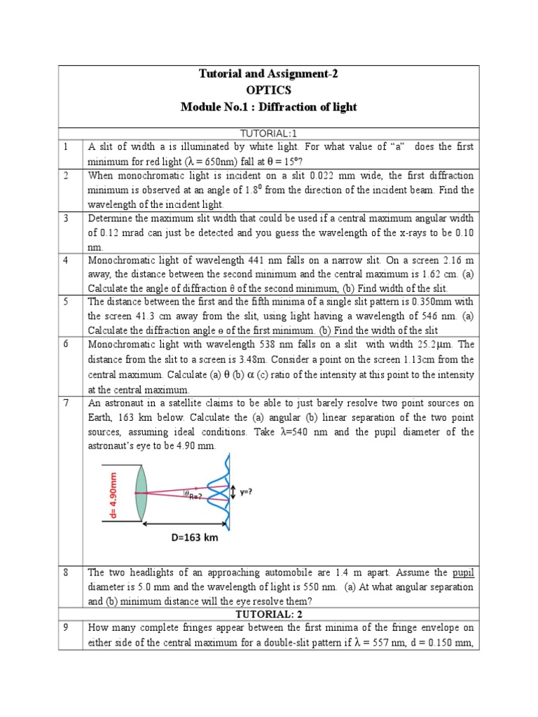 Assignment Diffraction 2016 | PDF | Diffraction | Angular Resolution