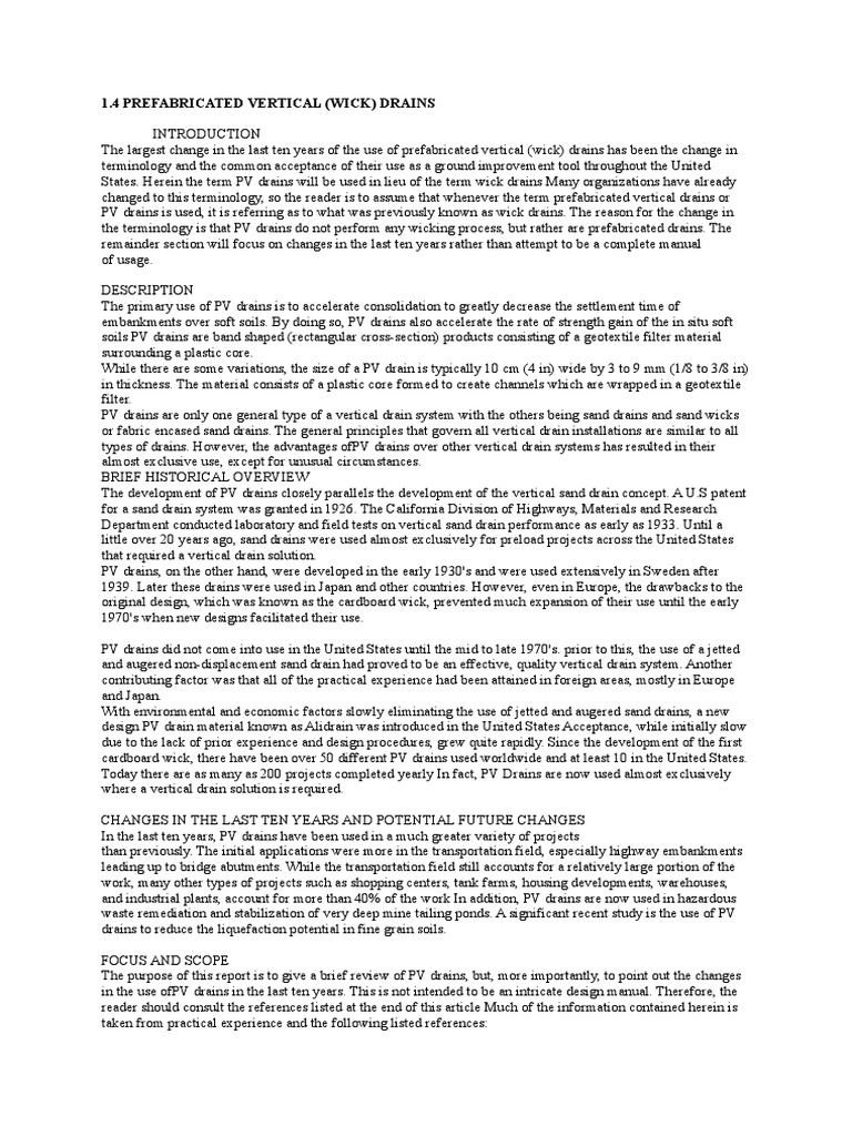 1 4 Prefabricated Vertical Wick Drains | PDF | Drainage | Soil