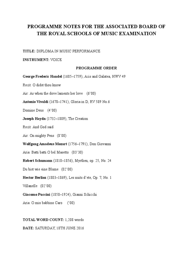 Programme Notes For The Associated Board of The Royal Schools of Music ...