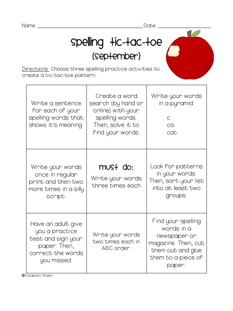September Spelling Menu | PDF | Language Arts & Discipline | Foreign ...