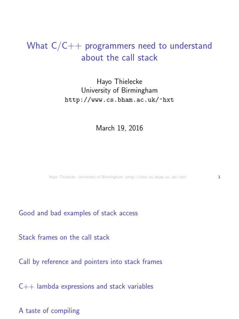 Call Stack C Programming Pdf C Programming Language Pointer