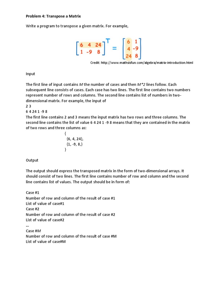 Transposing a Matrix Program | PDF