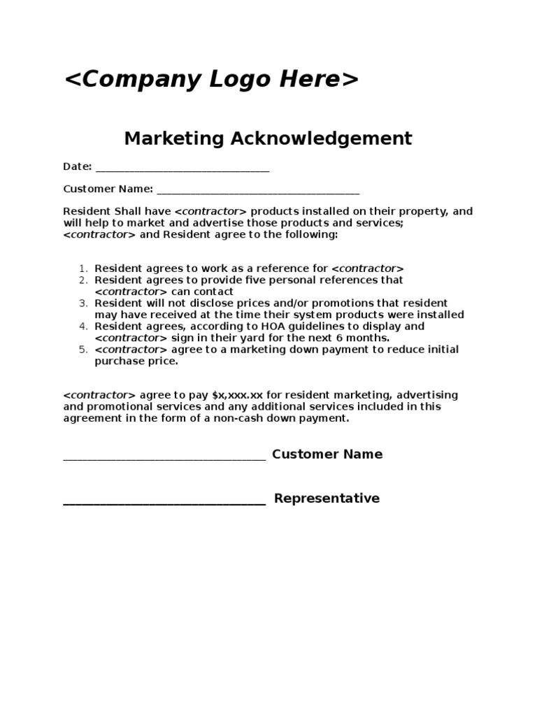 Marketing Acknowledgement - Template | PDF