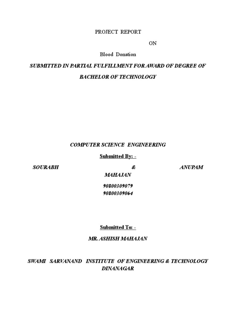 Project Report ON Blood Donation: Submitted By | PDF | C Sharp (Programming Language ...