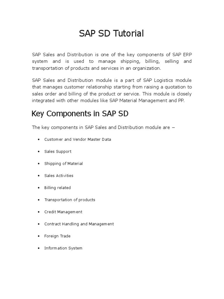 SAP SD Tutorial | PDF | Invoice | Sales
