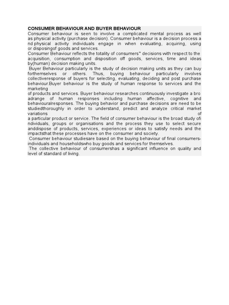 Role of Consumer Behaviour | PDF | Career & Growth