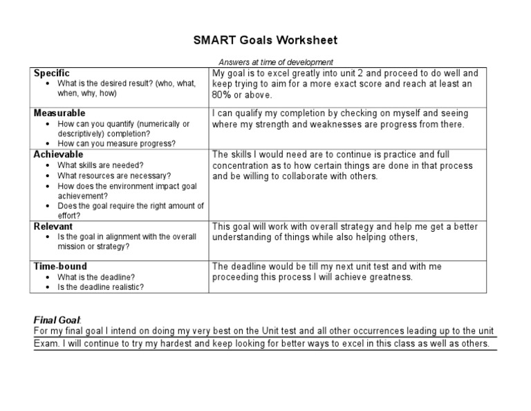 SMART Goals Worksheet: Specific | PDF | Goal | Business