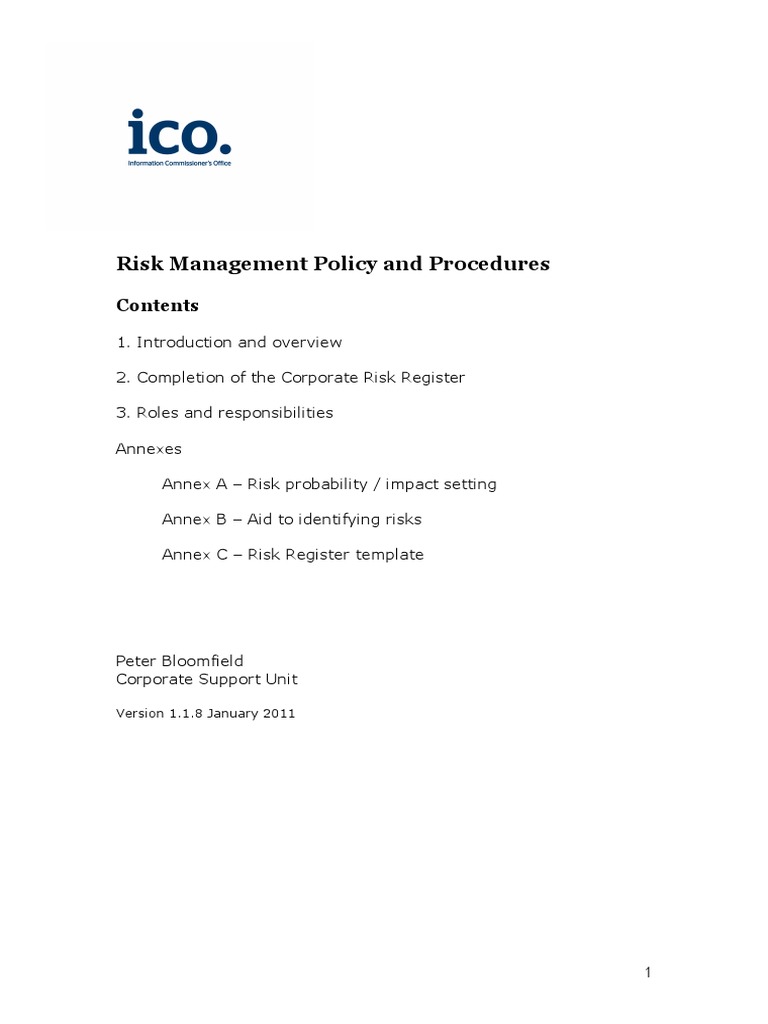 Ico Risk Management Policy and Procedures | PDF | Risk | Risk Management