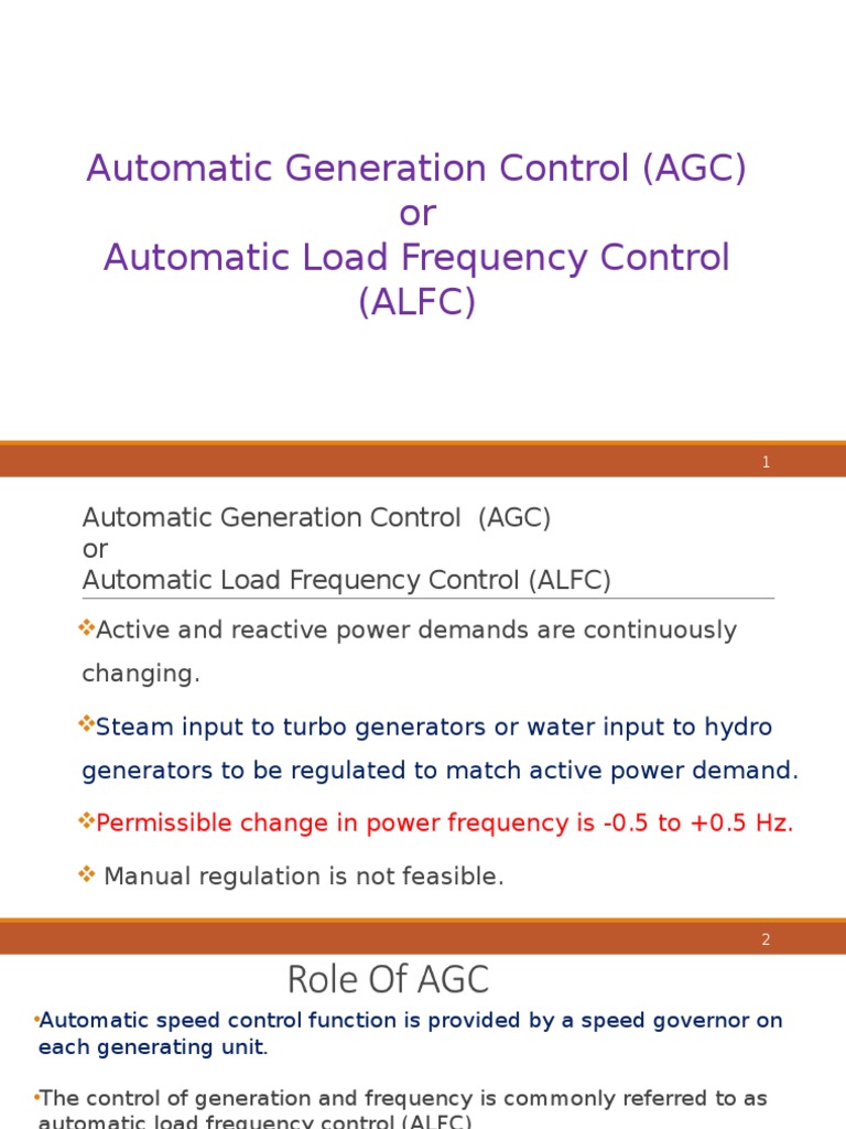 Automatic Generation Control (AGC) or Automatic Load Frequency Control (ALFC) | PDF | Electrical ...