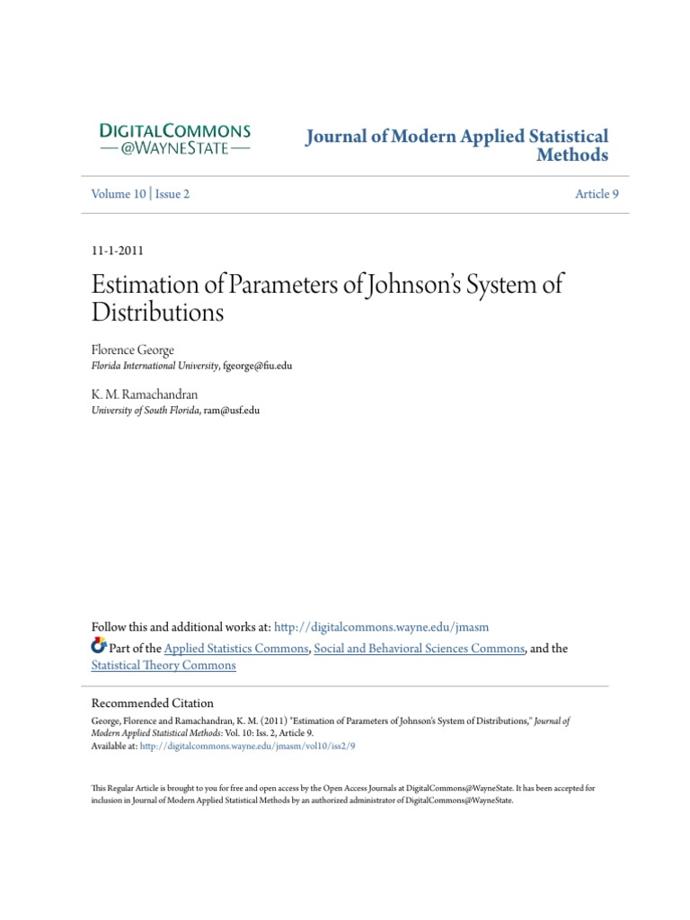 Estimation of Parameters of Johnson-S System of Distributions | PDF | Quantile | Estimation Theory